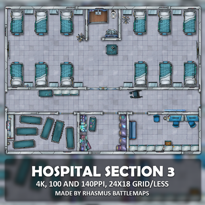 3D Printable Hospital Section 3 Map by Rhasmus Battlemaps